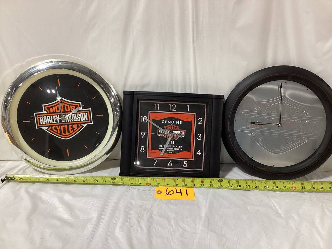 3 Harley Davidson Battery-operated Clocks; Not Tested Auction
