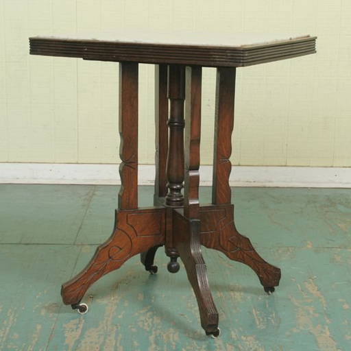 Eastlake Victorian Parlor Table, Inset White Marb