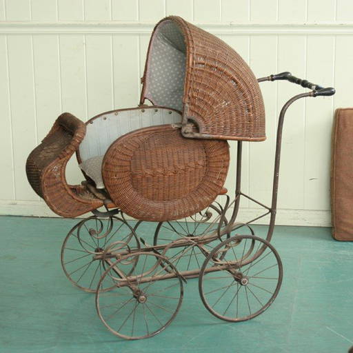 Circa 1900 Wicker Baby Stroller, Signed Heywood