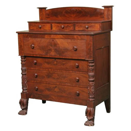 1830 Carved Federal Four Drawer Chest, Matched Fla