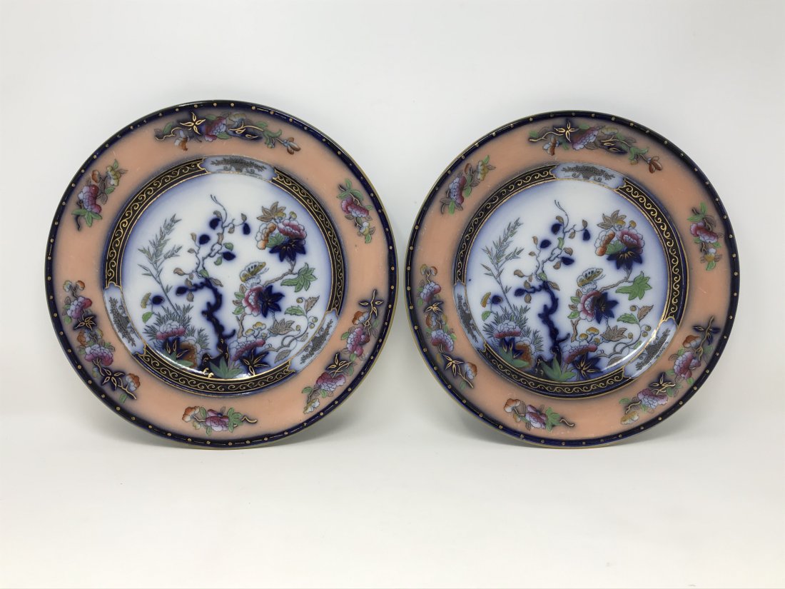 Set Of Two Flow Blue Plates Copeland Late Spode