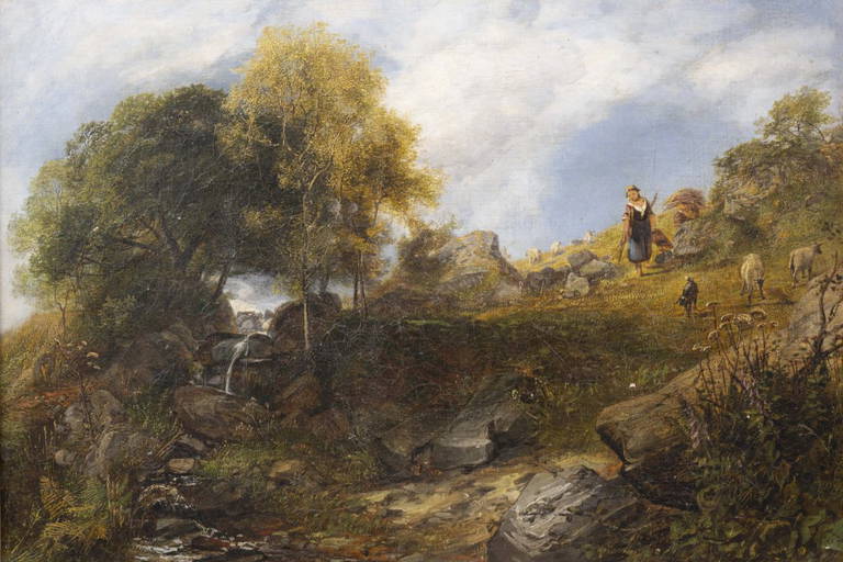 Thomas Creswick 1811-1869 Landscape with Shepherdess Painting (#0057 ...