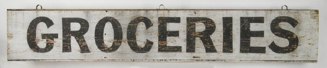 Early 20th C. "groceries" Sign Pine, Black Letters On A