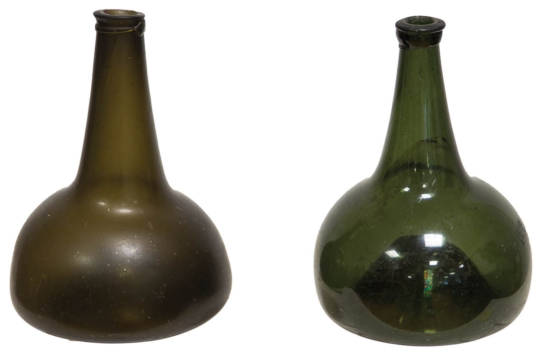 Two Blown Squat Bottles One Bottle 18th C., 7 3/4" H; The Other Opaque ...