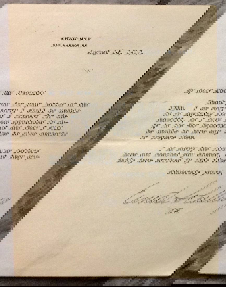 Vintage Secretarial Tls By Composer Ernest Schelling Sending Regrets ...