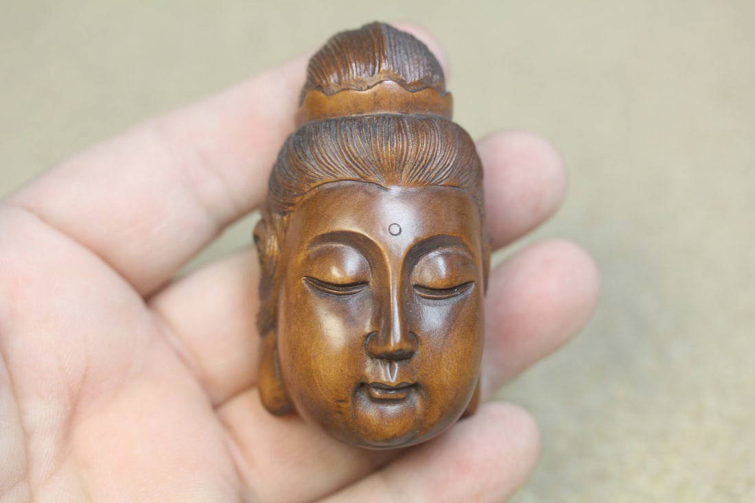 Signed Japanese Wood Netsuke Face Auction