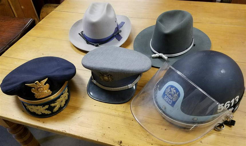 Bx. 4 State Trooper Hats, 1 Helmet
