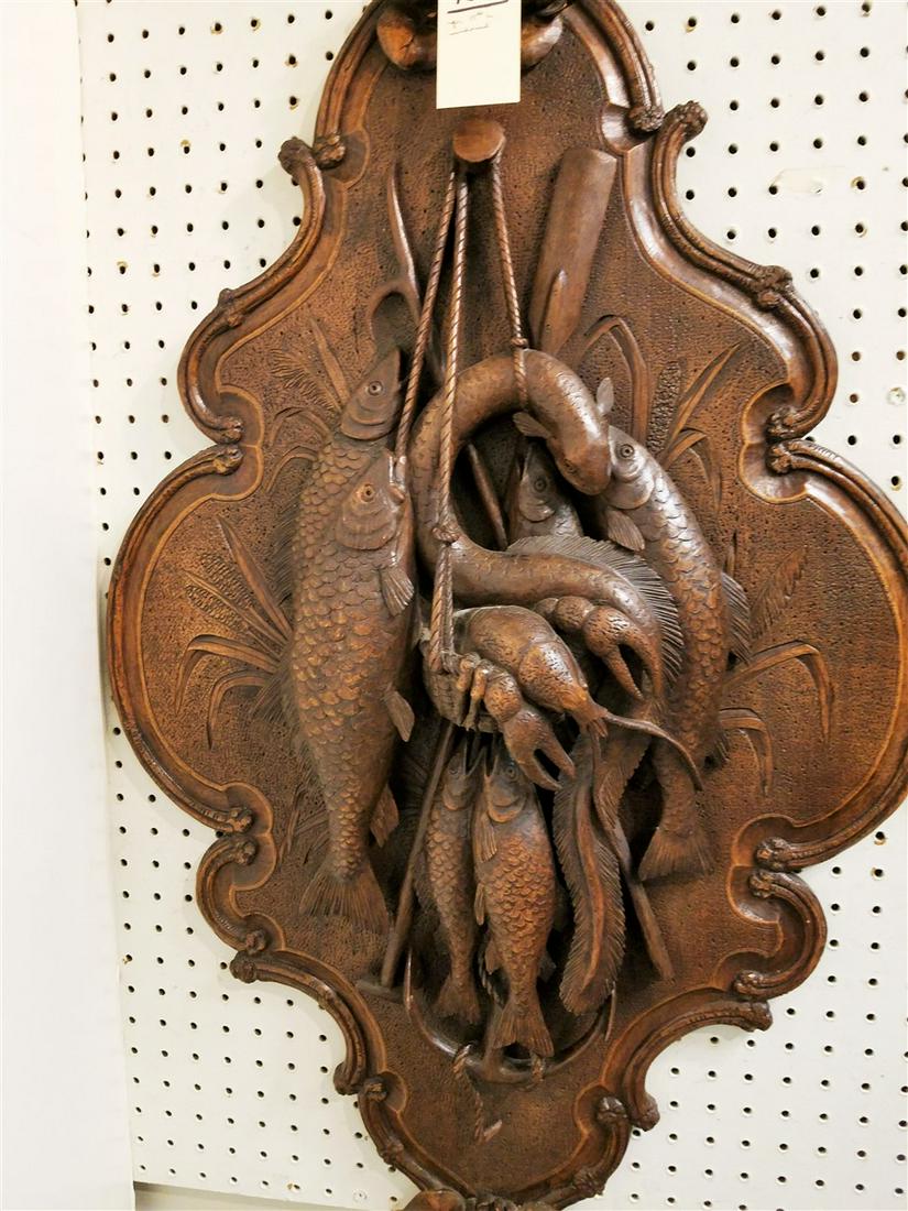 Pr 19th C Carved Walnut Trophy Swags Of Fish And Fowl