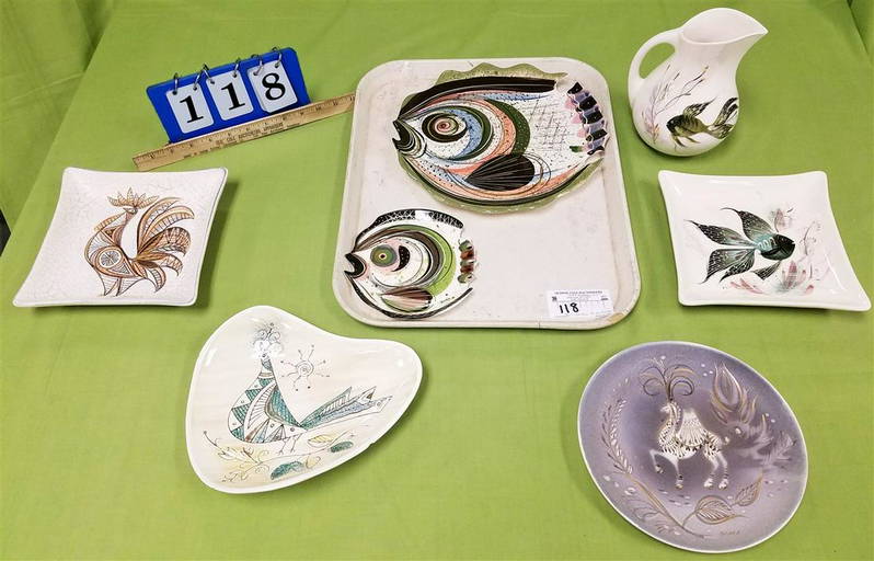 Tray 7pc Sgnd Sascha Brastoff Pcs Americana Pitcher 7 1/2", 2 Bowls 1 1 ...