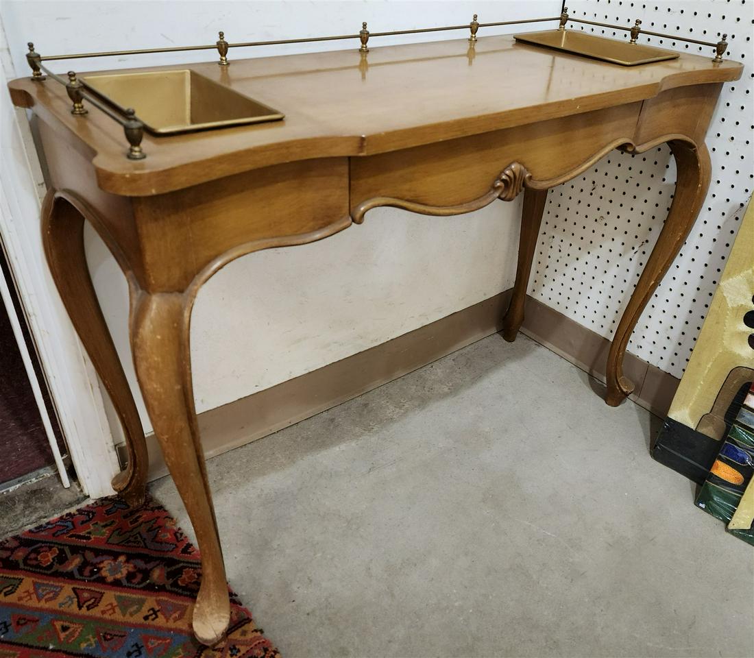 Mahog. 1 Drawer Console Table W/ 2 Planters & Brass Gallery 29 1/2"h X ...