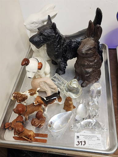 Tray Animal Figurines Cast Iron Scotty 8"h X 10l, Ceramic Rabbit ...