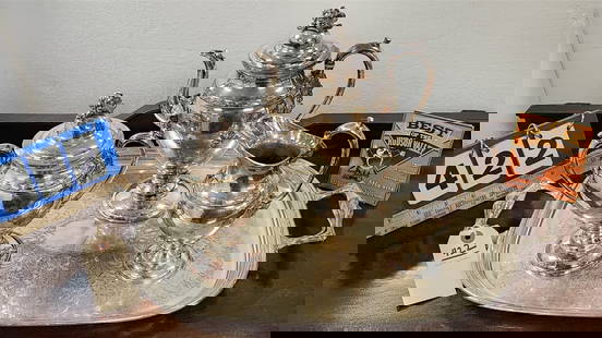 Silverplate 3 Pc Tea Set W/ Tray