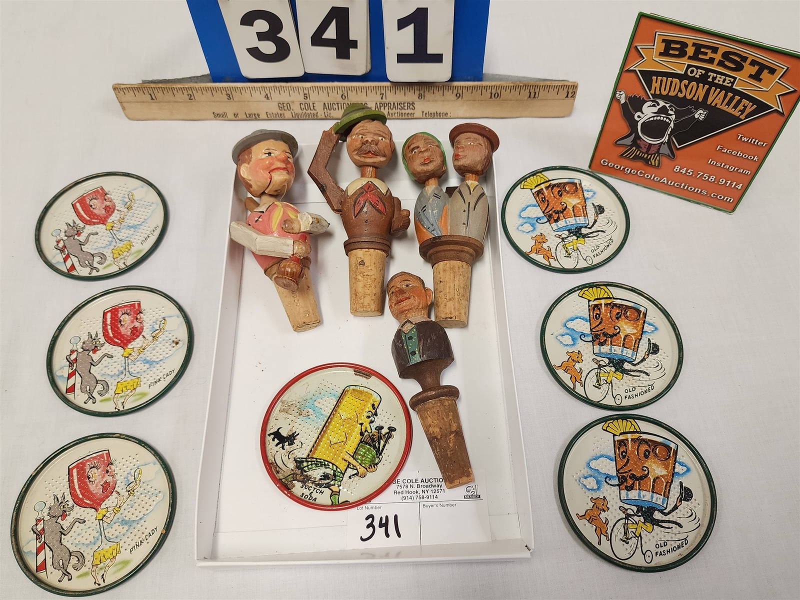 Tray 4 German Woodenmechanical Bottle Stoppers + 7 Tin Glass Liners Auction