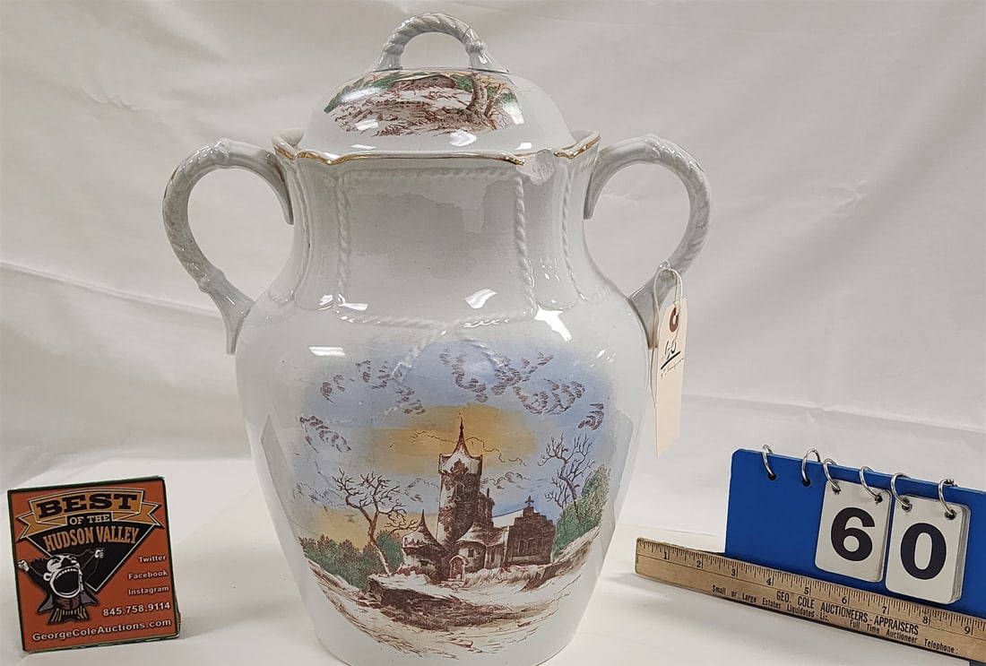 19th C Porcelain Covered Transferware Slop Jar 15" Auction