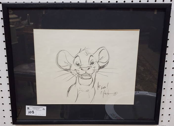 Framed Orig. Pencil Drawing Of Simba Sgnd Mark Henn 10 1/2" X 13 1/2" W ...