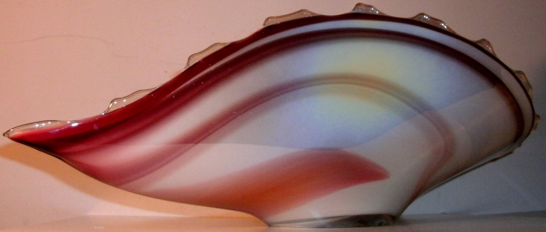 Vintage Hand Blown Art Glass Cornucopia Shell Form Bowl