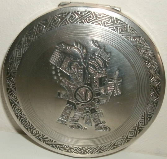 Sterling Silver Argenta Mexico Aztec Decorated Compact