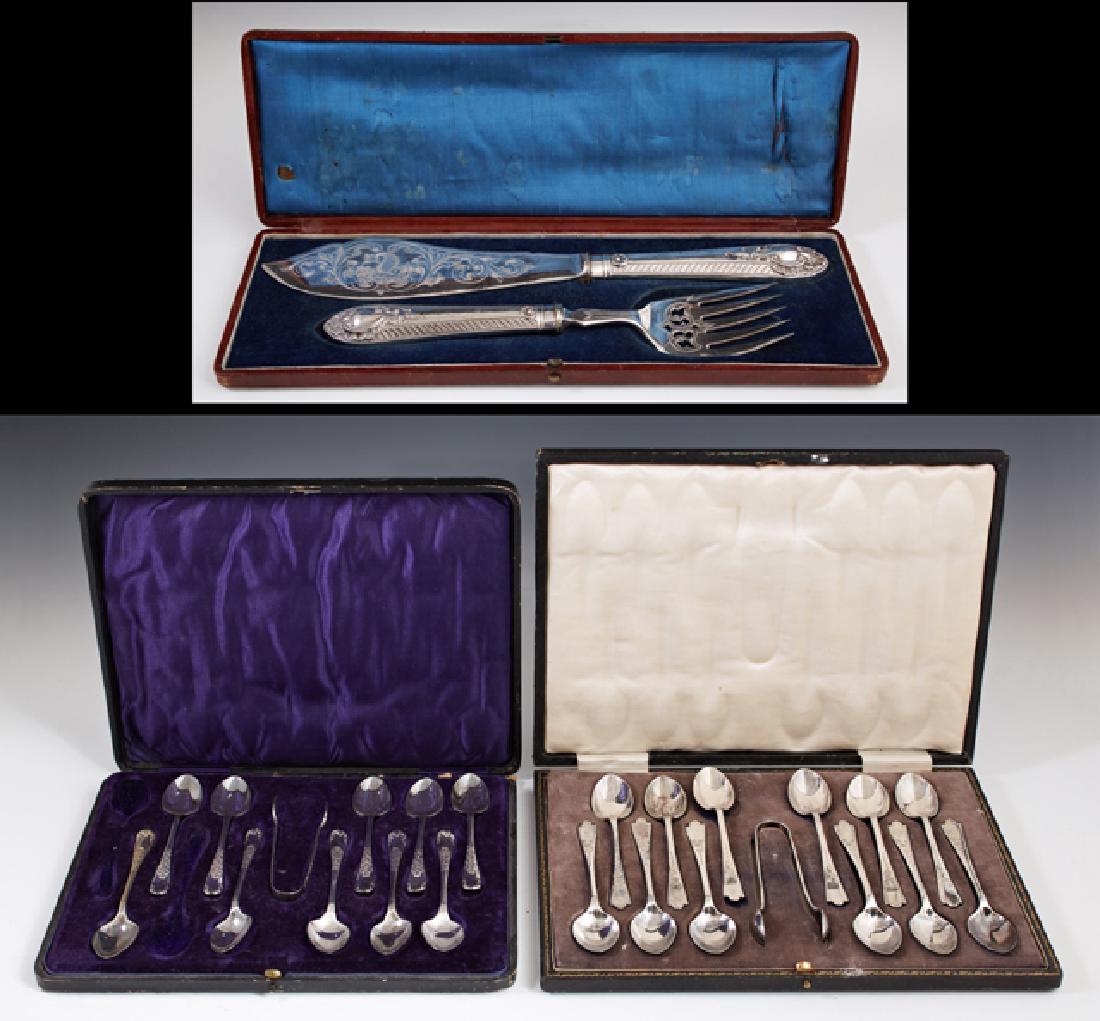 Group Of Three Cased Sets Of English Silverplate,