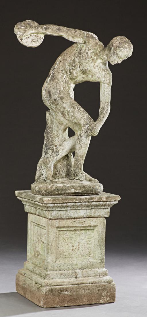 Cast Stone Garden Figure of a Discus Thrower, 20th c.,