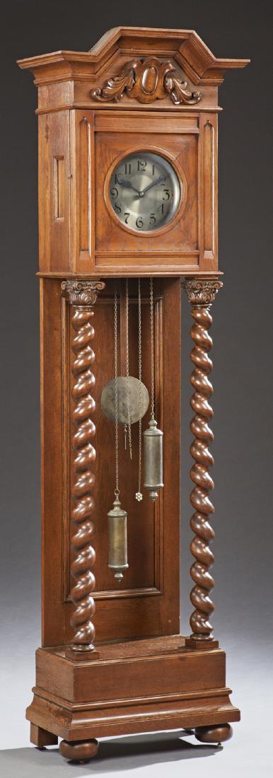 German Carved Oak Two Weight Grandfather Clock, c.
