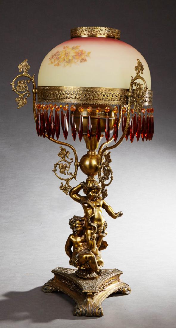 Large American Brass Plated Figural Oil Lamp, late 19th