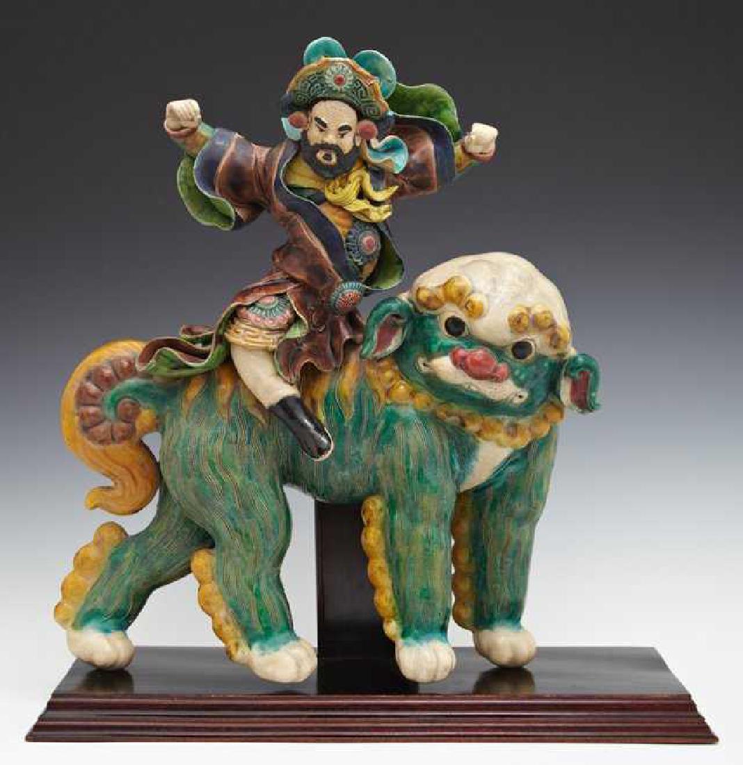 Chinese Qing Dynasty Polychromed Earthenware Roof Tile,