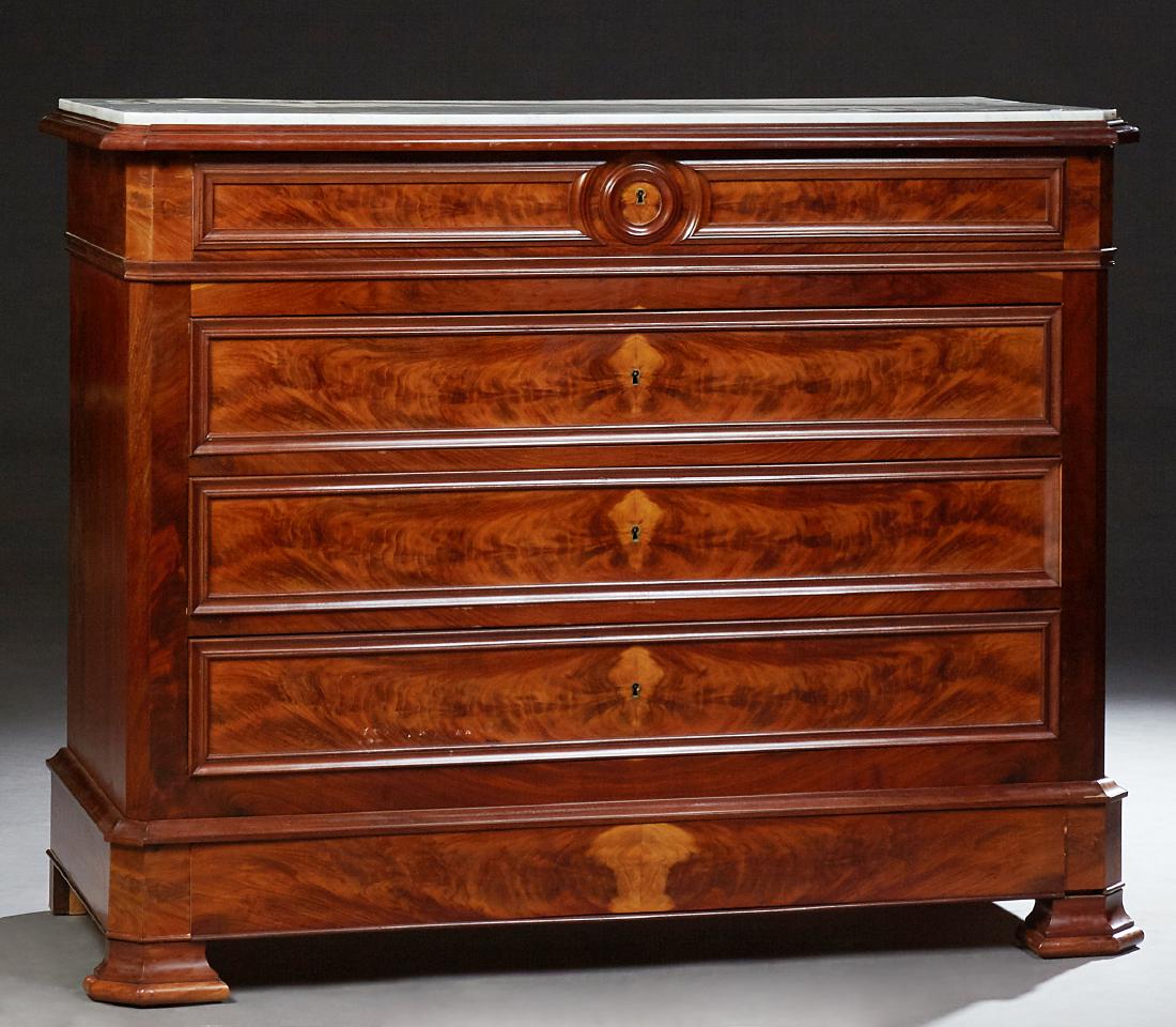 French Louis Philippe Style Elm Marble Top Commode,