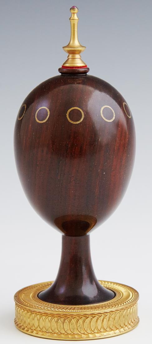 Theo Faberge (1922-2007), "Scribe" inlaid Cocobolo egg,