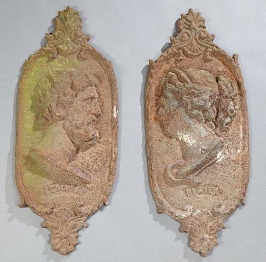 Pair Of Cast Iron Relief Plaques Of Classical Greeks,