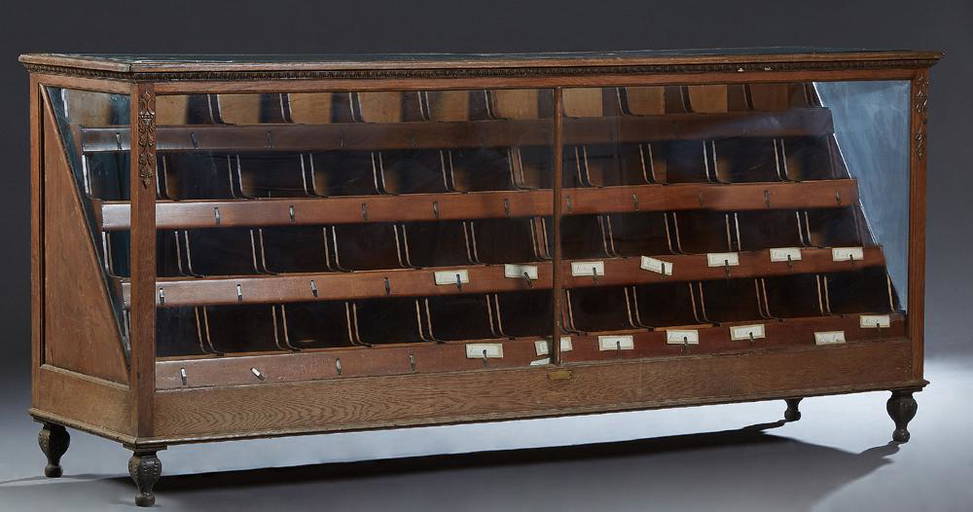 Large Oak Candy Case, C. 1910, With Four Rows Of