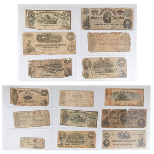 Fifteen Pieces Of Civil War Paper Money, 19th C.,