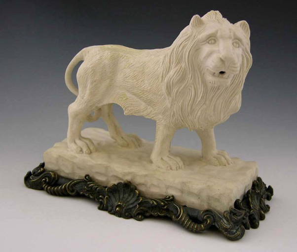 Parian Figure Of A Striding Lion," 19th C., On A Pa