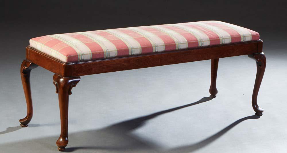 Queen Anne Style Carved Mahogany Long Bench, 20th c., the upholstered ...
