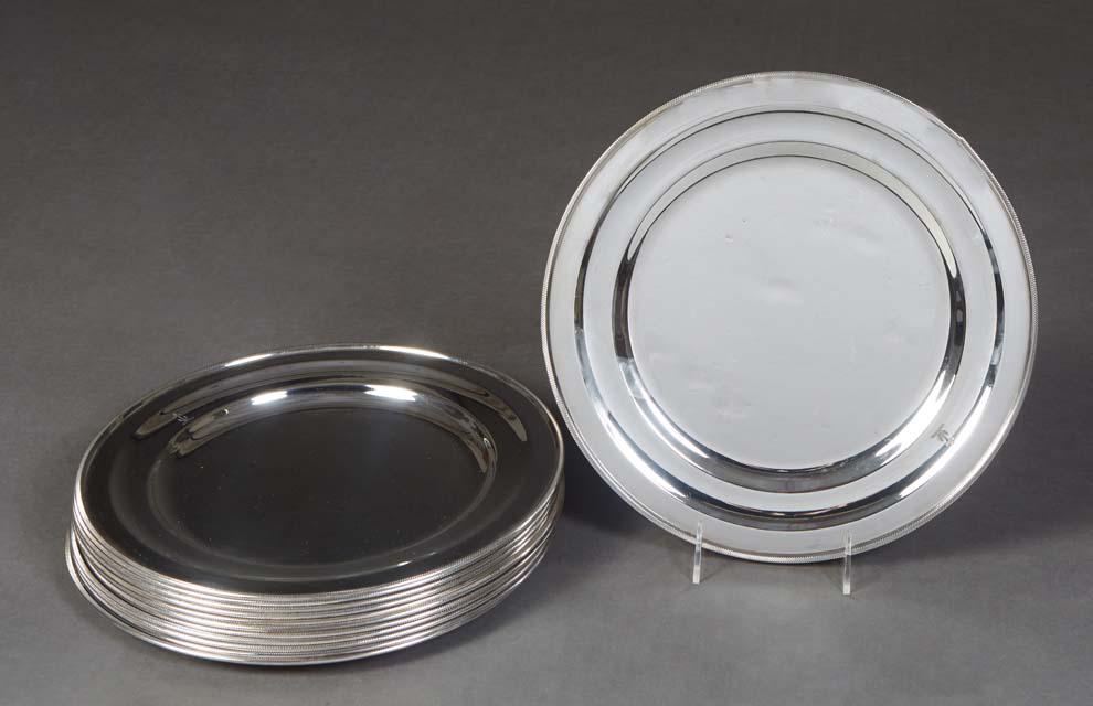 Set Of Twelve English Silverplate Service Plates , Marked "mp ...