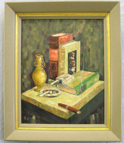 Slonaker, "smoking Scene," 1950, Oil On Canvas, Si