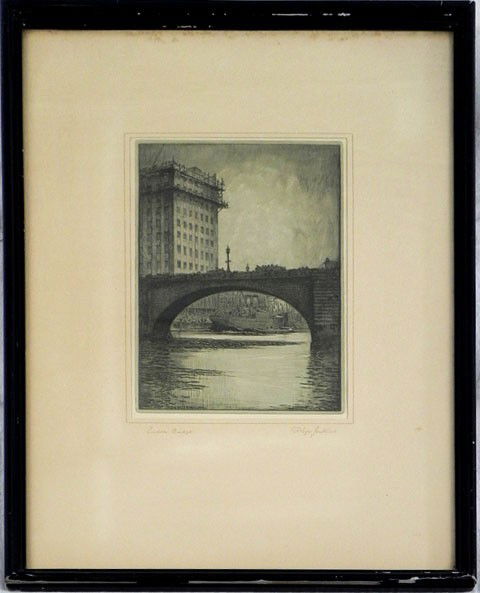 Rhys Jenkins, "london Bridge," 20th C., Etching, P