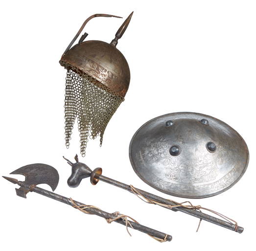 Four Pieces Of Persian Iron Armor, 19th C., Consisting Of An Axe; A ...