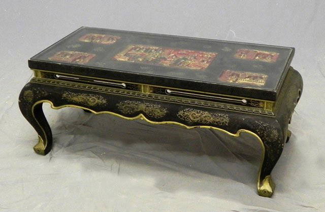 Chinese Polychromed And Black Lacquer Coffee Table