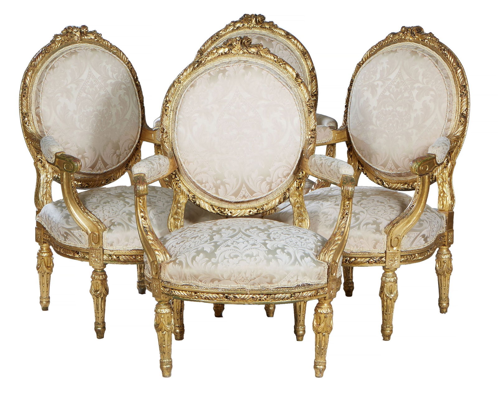 Fine Set Of Four Large Louis Xv1 Style Fauteuils, 19th C. H.- 42 1/2 In ...
