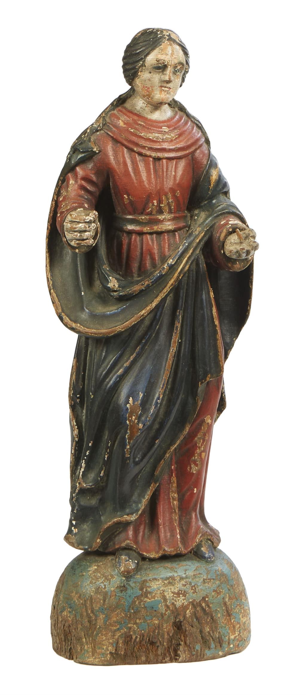 Polychromed Carved Wooden Figure Of Saint Nicholas, 19th C. Auction