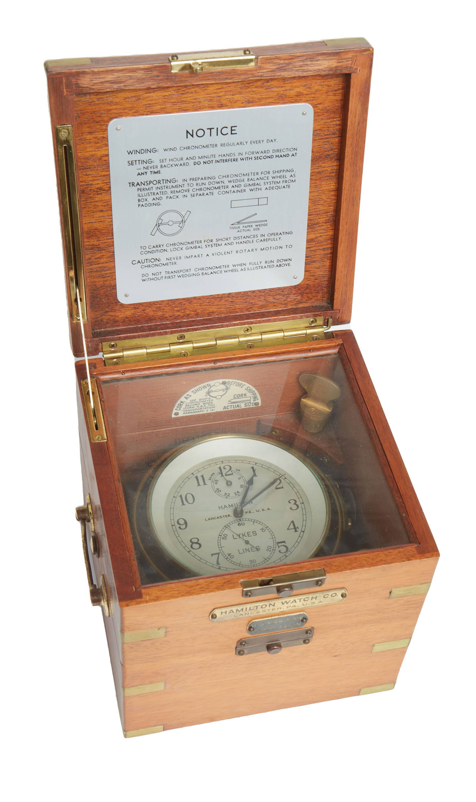 Hamilton Ship's Gimballed Chronometer, 20th C., Case- H.- 7 1/2 In., W ...