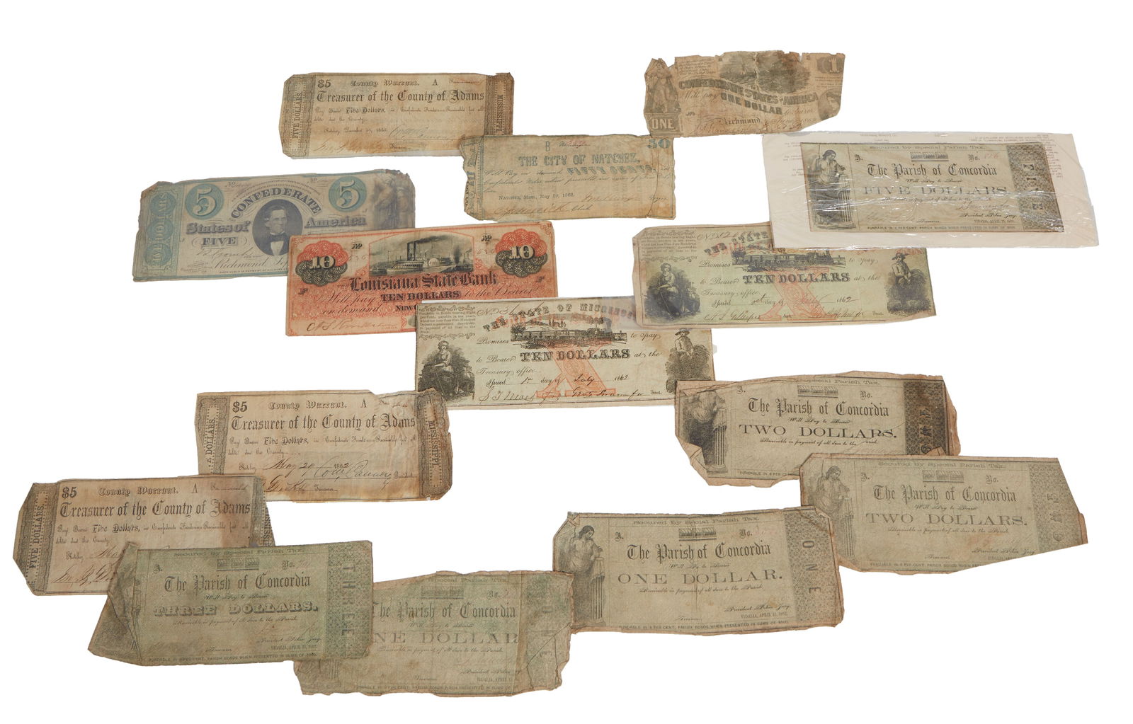 Fifteen Various Confederate And State Banknotes, 1860-1862, Largest- H ...