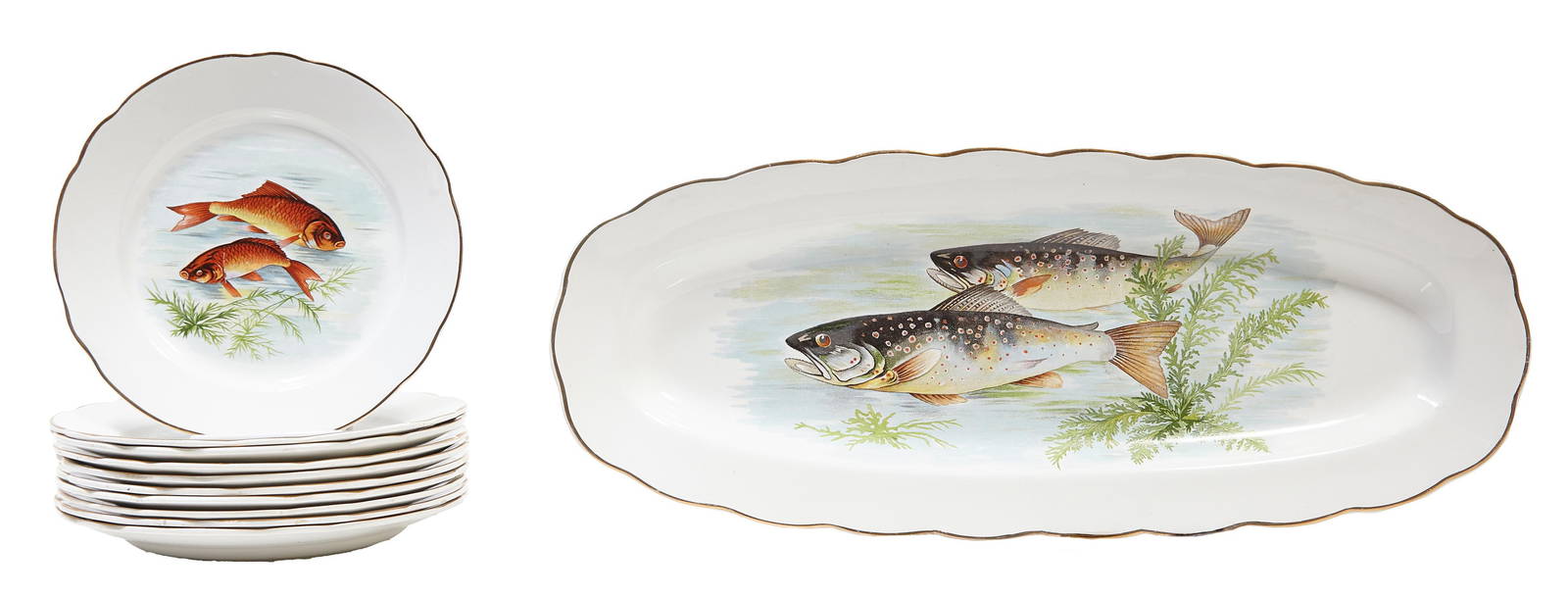 French Eleven Piece Ceramic Fish Set, 20th C., By Digoin And ...