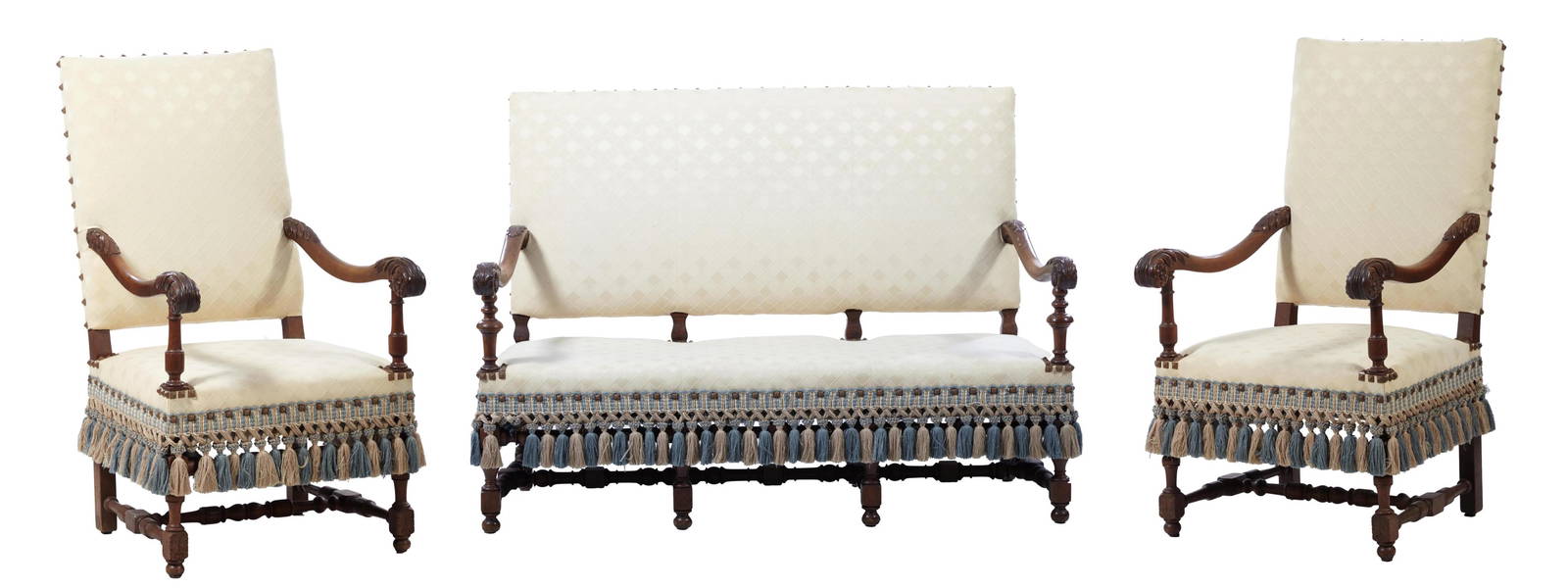 Three Piece Louis Xiv Style Carved Walnut Seating Group, 19th C ...