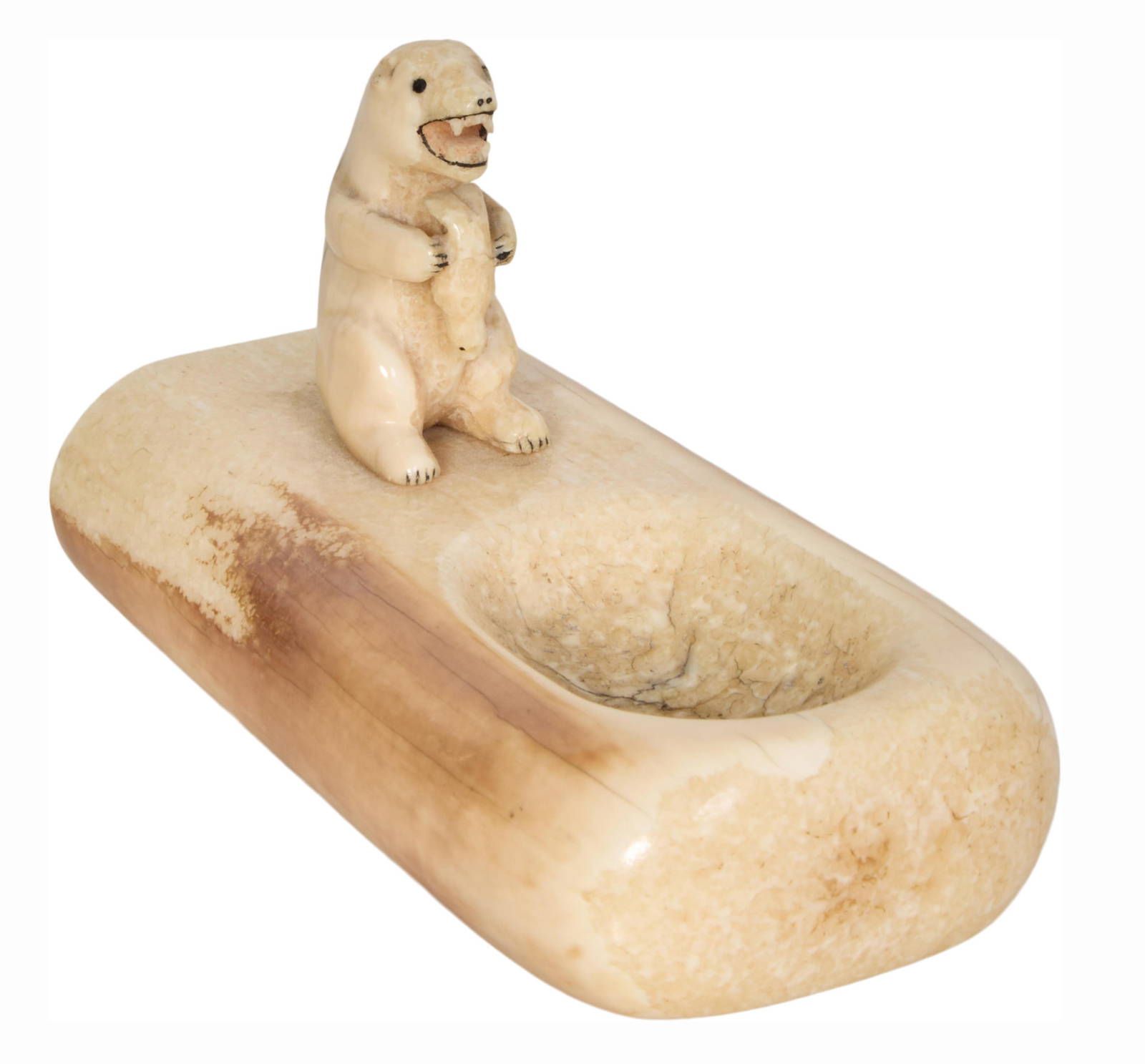 Alaskan Inuit Mammoth Fossil Polar Bear Pipe Stand, Early 20th C., H ...