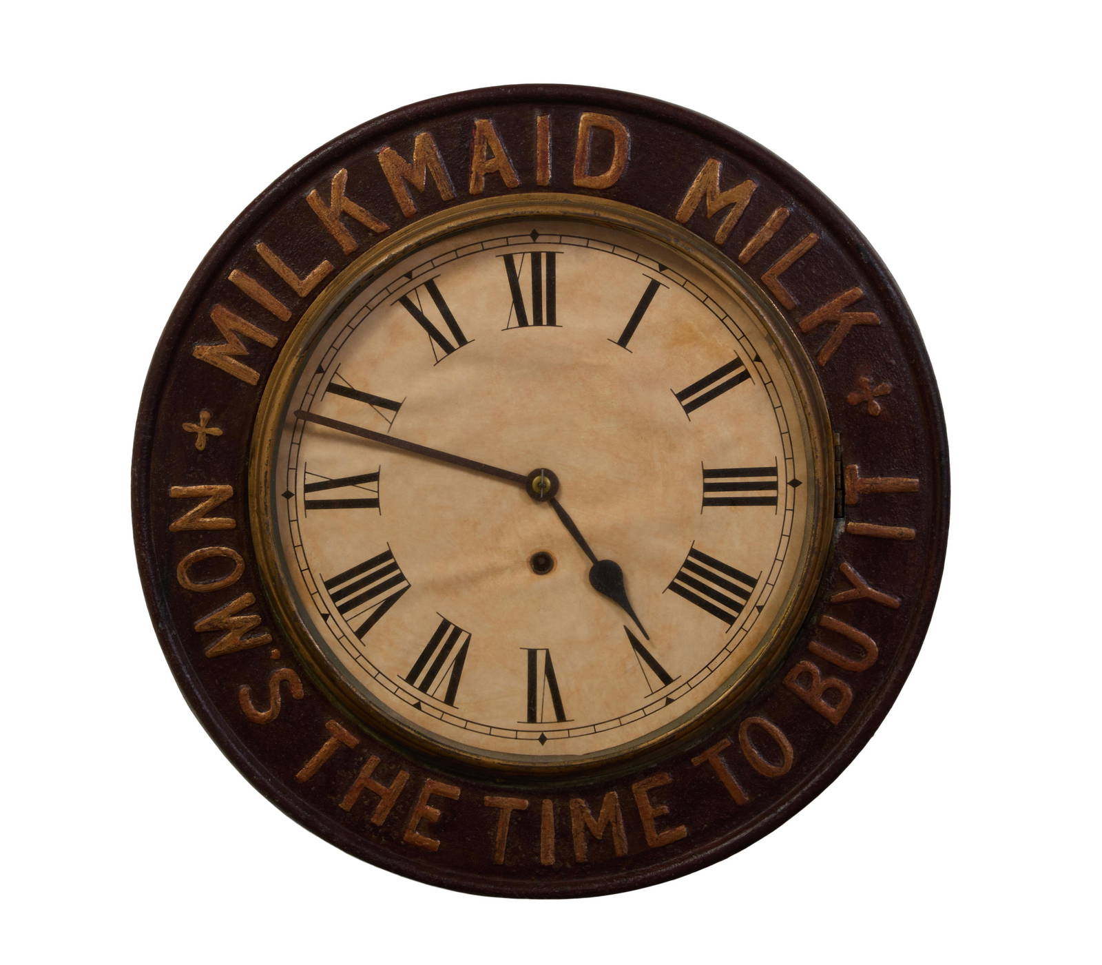 Walnut Advertising Milkmaid Milk Clock, Early 20th C., H.- 4 1/2 In ...