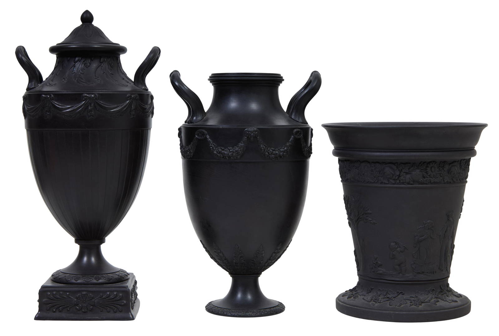 Three Pieces Of Wedgwood Basalt Ware, 20th C., Covered- H.- 9 5/8 In ...