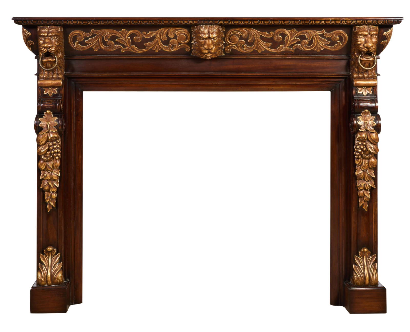 Large Renaissance Revival Style Carved Giltwood Lion Mantle, 20th C., H ...