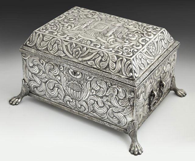 Unusual Large Peruvian Silver Box, 19th c., with