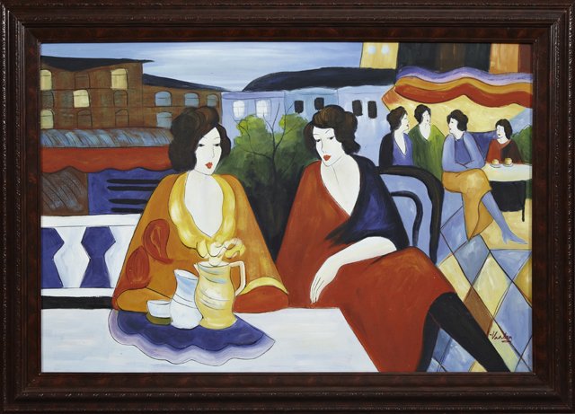 M. Varley, "Café 3," 20th c., oil on canvas, signed